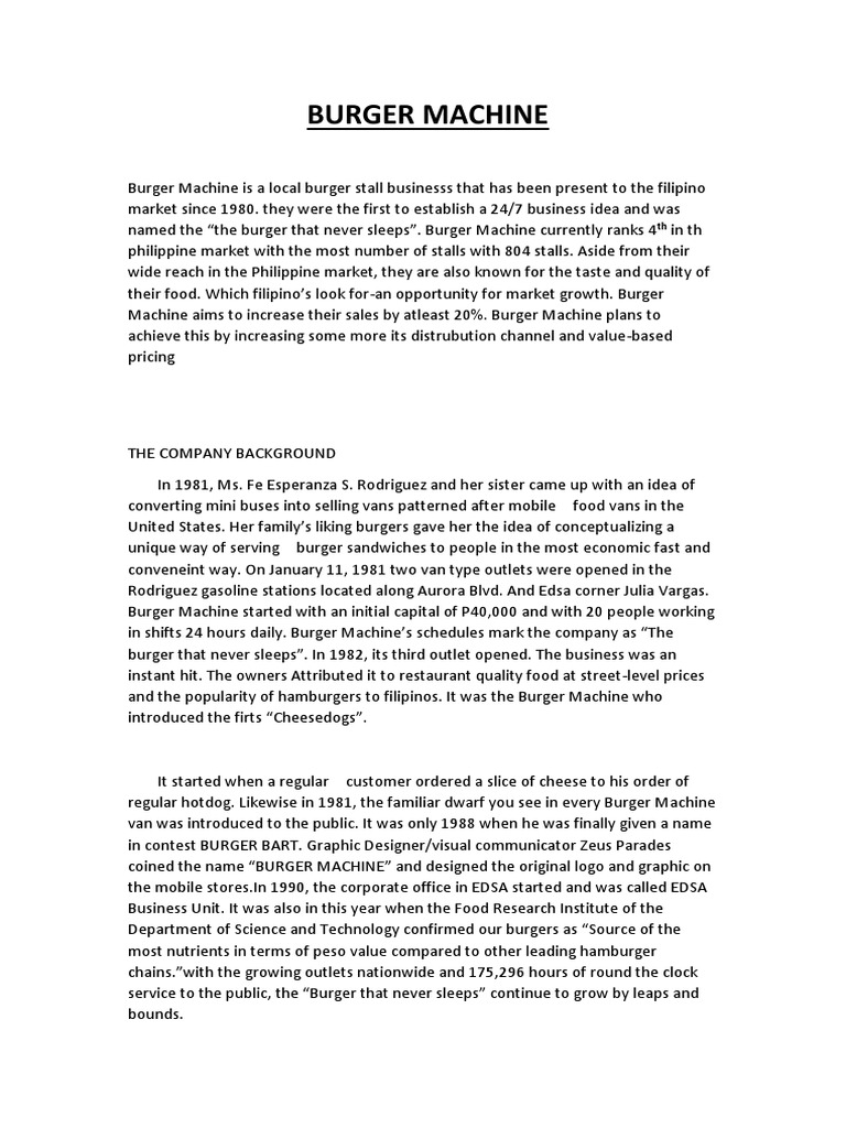 Burger Machine Pdf Hamburgers Fast Food Restaurants