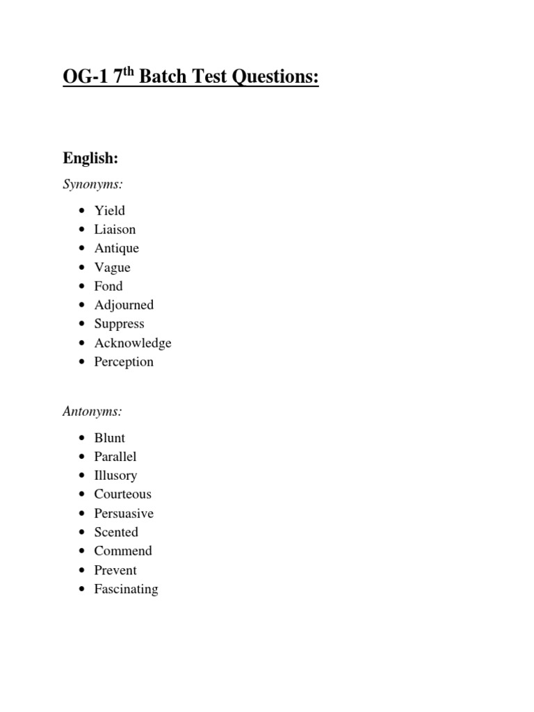 OG-1 7th Batch Questions | PDF