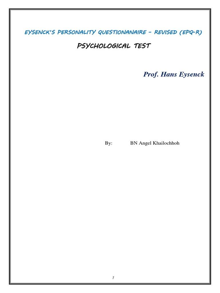 Eysecnks PErsonality Questionnaire - REvised (EPQ-R) | PDF ...