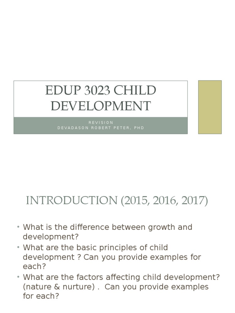 EDUP 3023 Child Development - Revision | PDF | Cognitive Development | Constructivism ...