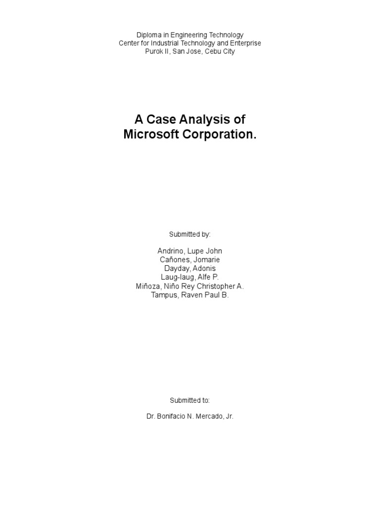 Final Microsoft Corp. Case Analysis | PDF | Microsoft | Strategic ...