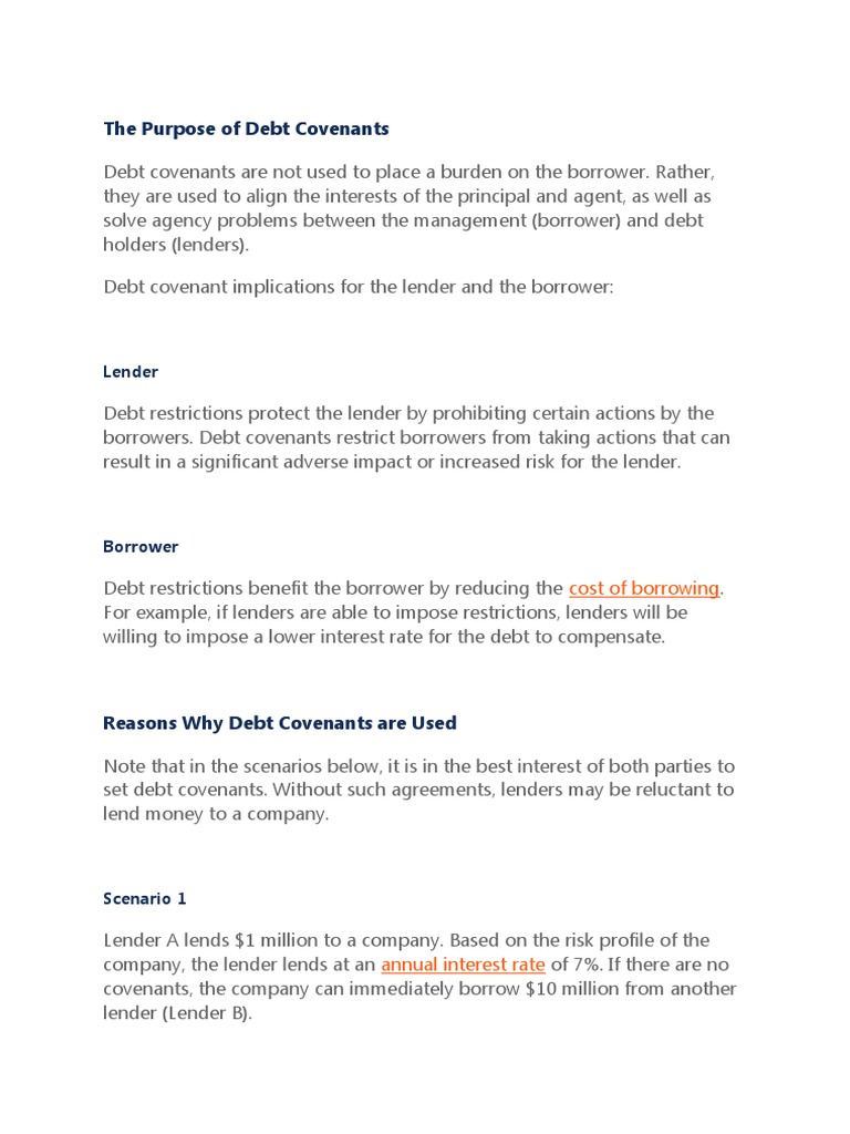 The Purpose Of Debt Covenants Pdf Debt Loans