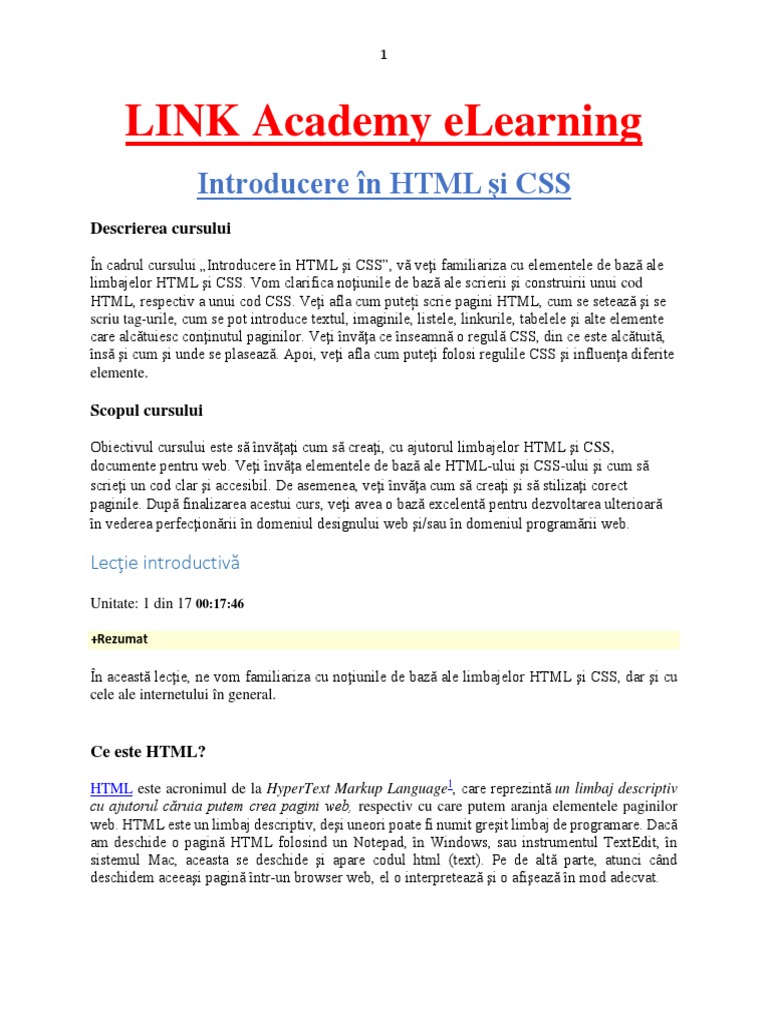 LINK Academy - Introducere În HTML Şi CSS | PDF
