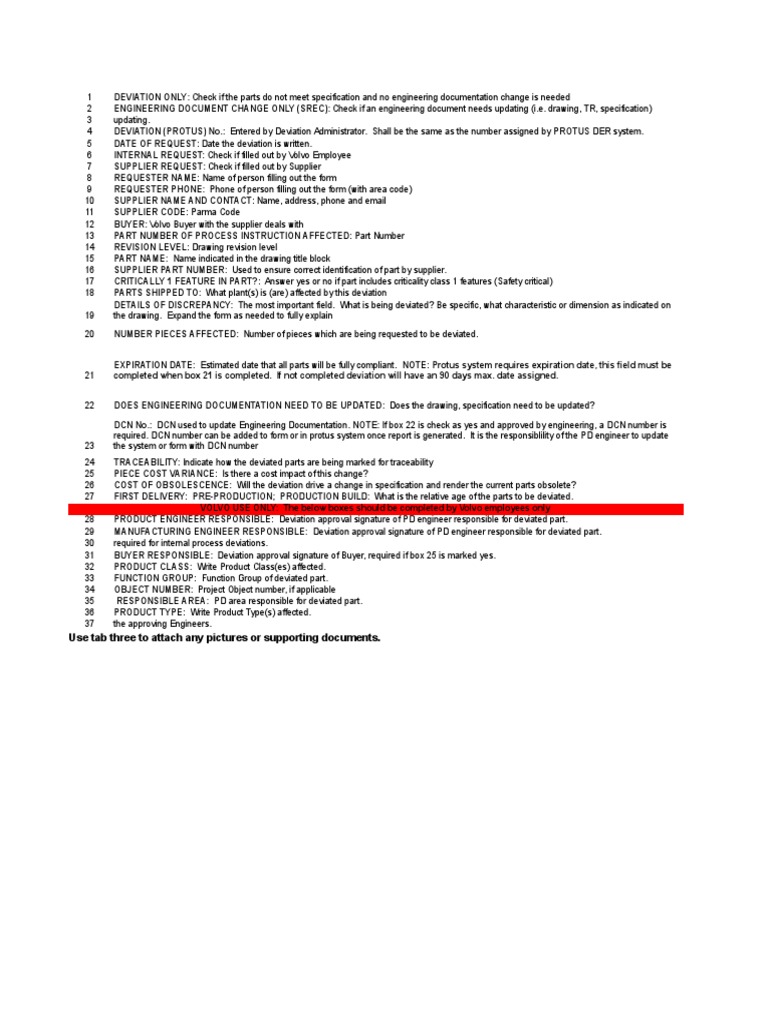 Volvo Global Deviation Form | PDF | Specification (Technical Standard) | Business