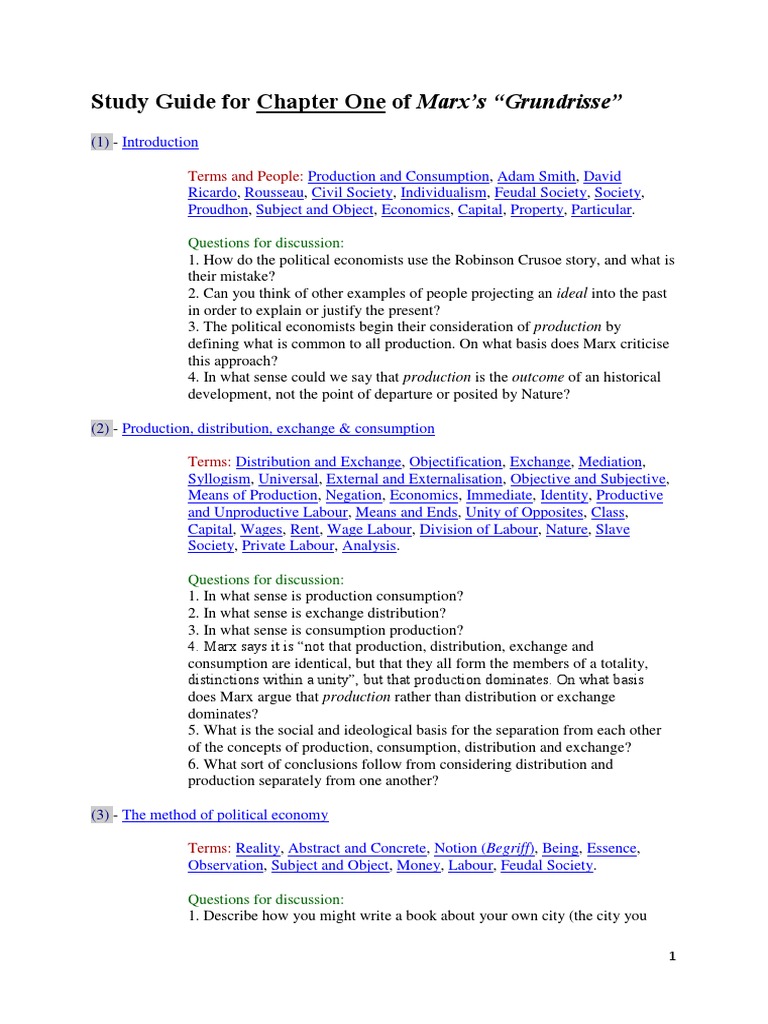 Study Guide For Chapter One of Marx's Grundrisse | PDF | Karl Marx ...