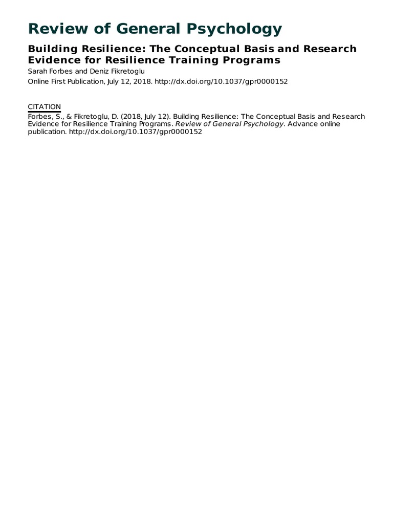 Building Resilience - The Conceptual Basis and Research Evidence For ...
