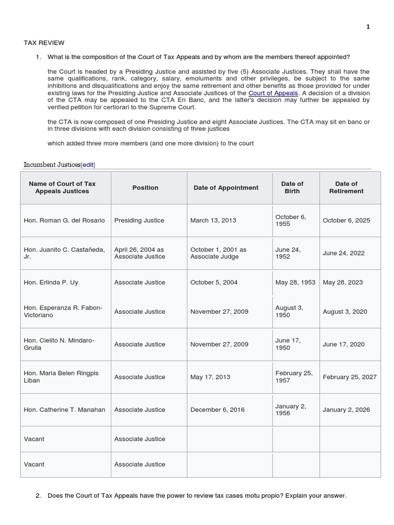 Court of Tax Appeals Overview and Jurisdiction | PDF | Jurisdiction ...