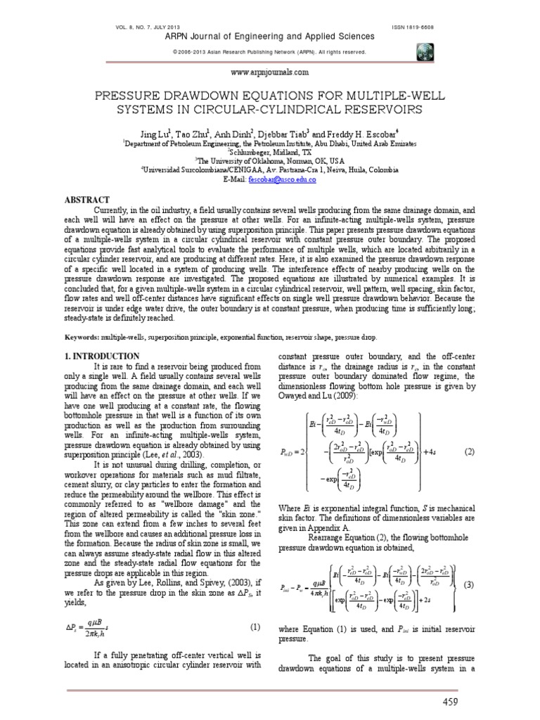 Pressure Drawdown Equations For Multiple-Well Systems in Circular ...