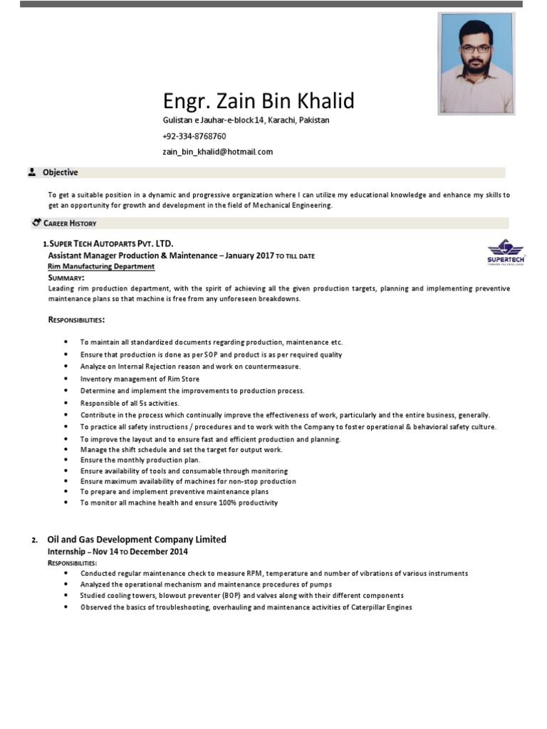 Zain New CV | PDF | Engineering | Mechanical Engineering