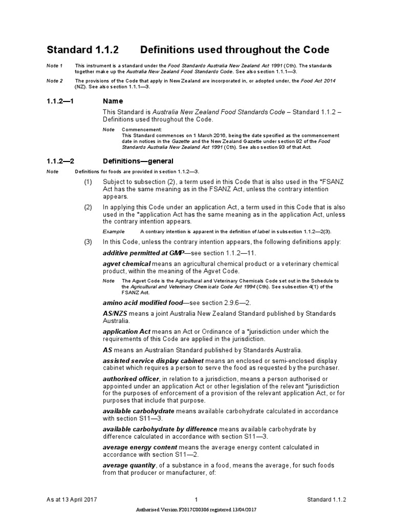 Definitions and Key Terms Used in the Australia New Zealand Food ...