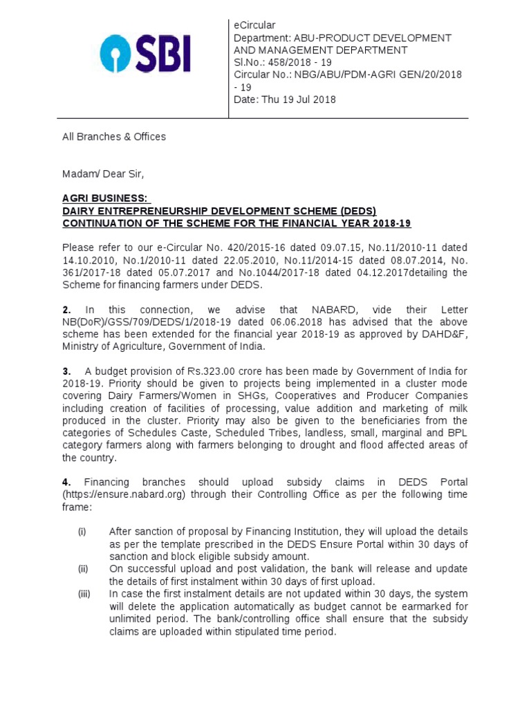 Dairy Entrepreneurship Development Scheme (Deds) Continuation of The ...