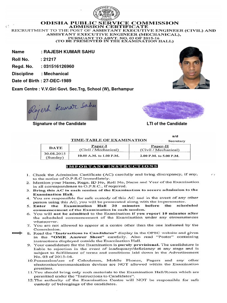 Admission Certificate | PDF