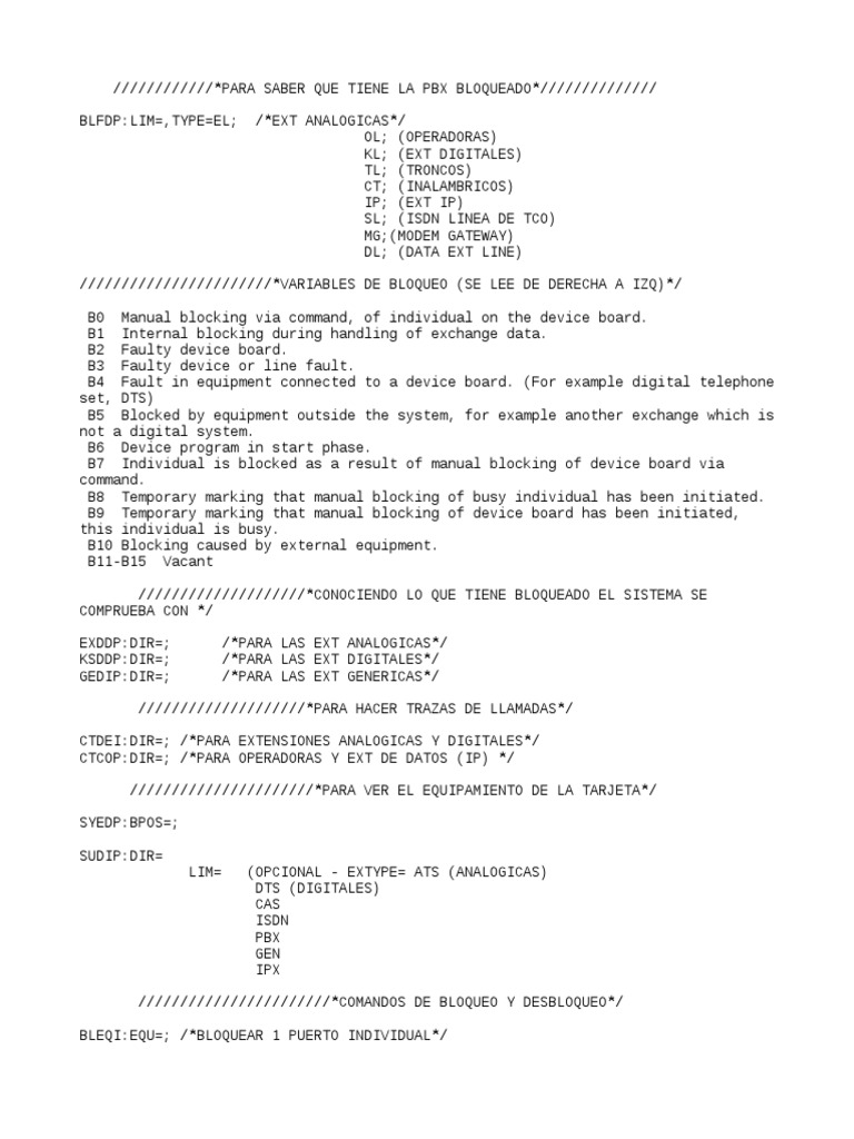 Comandos para gestionar PBX Ericsson | PDF | Comunicación oral | Redes