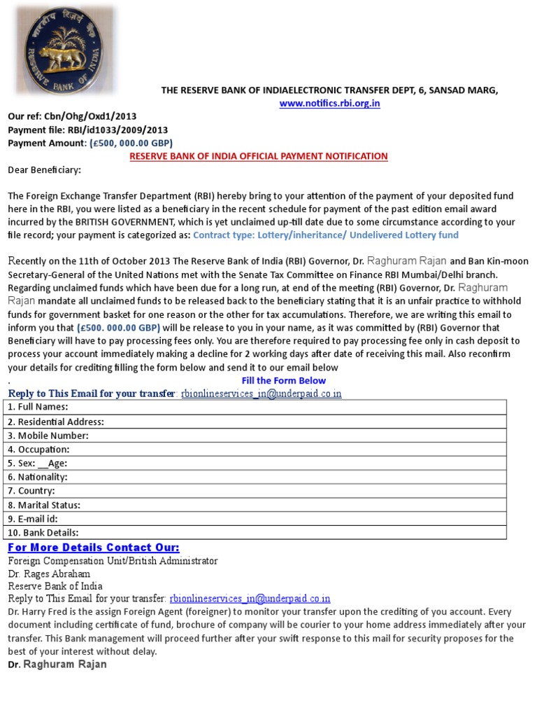 Reserve Bank of India Official Payment Notification | PDF | Reserve Bank Of India | Payments