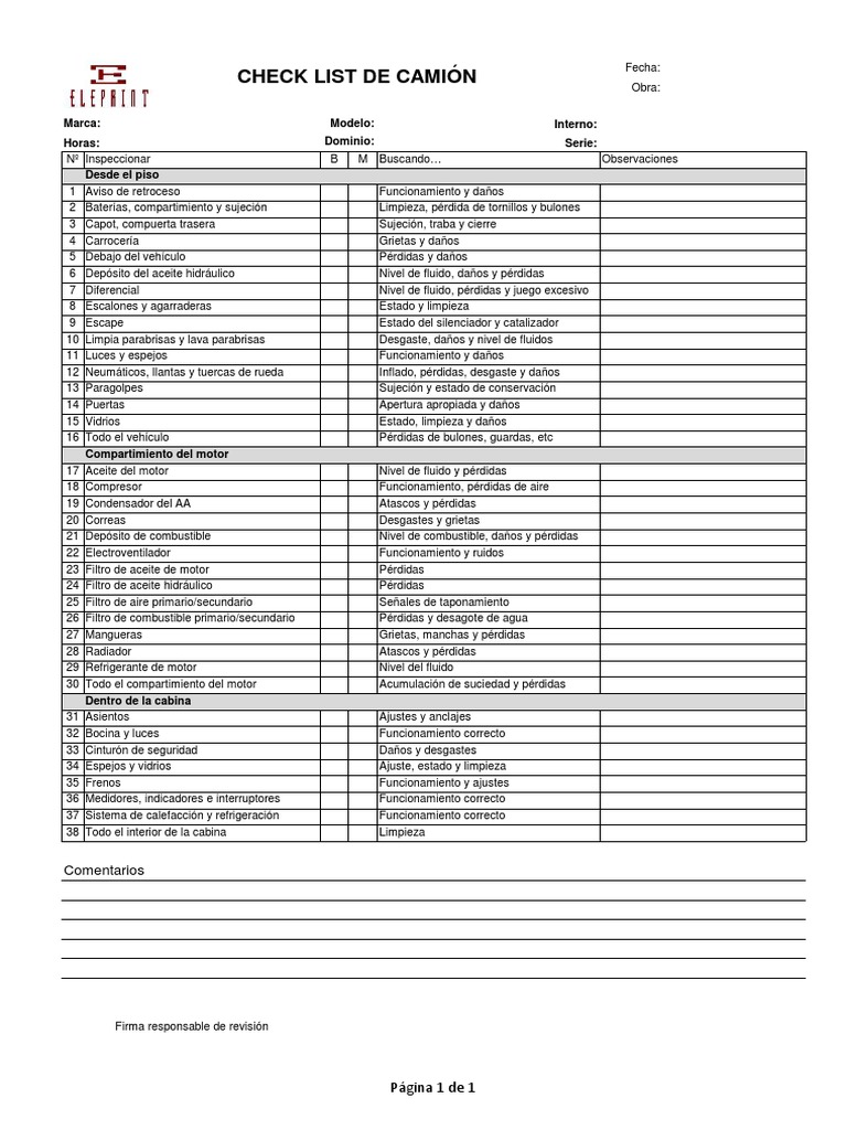 Check List Camion | PDF | Camión | Industria automotriz