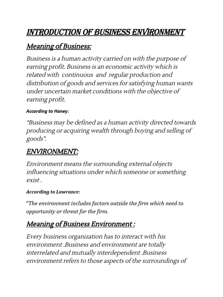 Introduction of Business Environment | PDF | Capitalism | Economic System