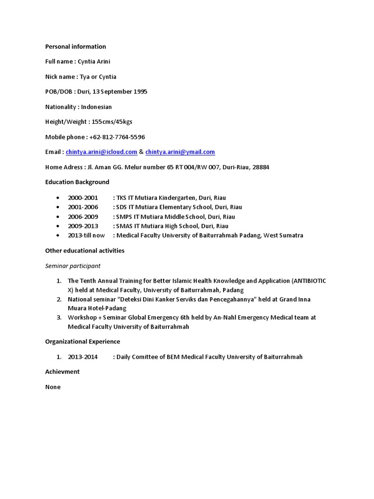 Personal Information: Seminar Participant | PDF