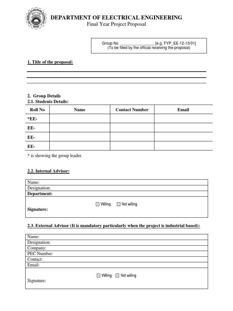 Department of Electrical Engineering: Final Year Project Proposal | PDF ...