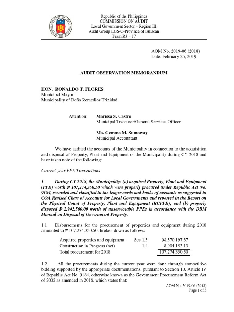 Sample Audit Observation - PPE | PDF | Debits And Credits | Service ...