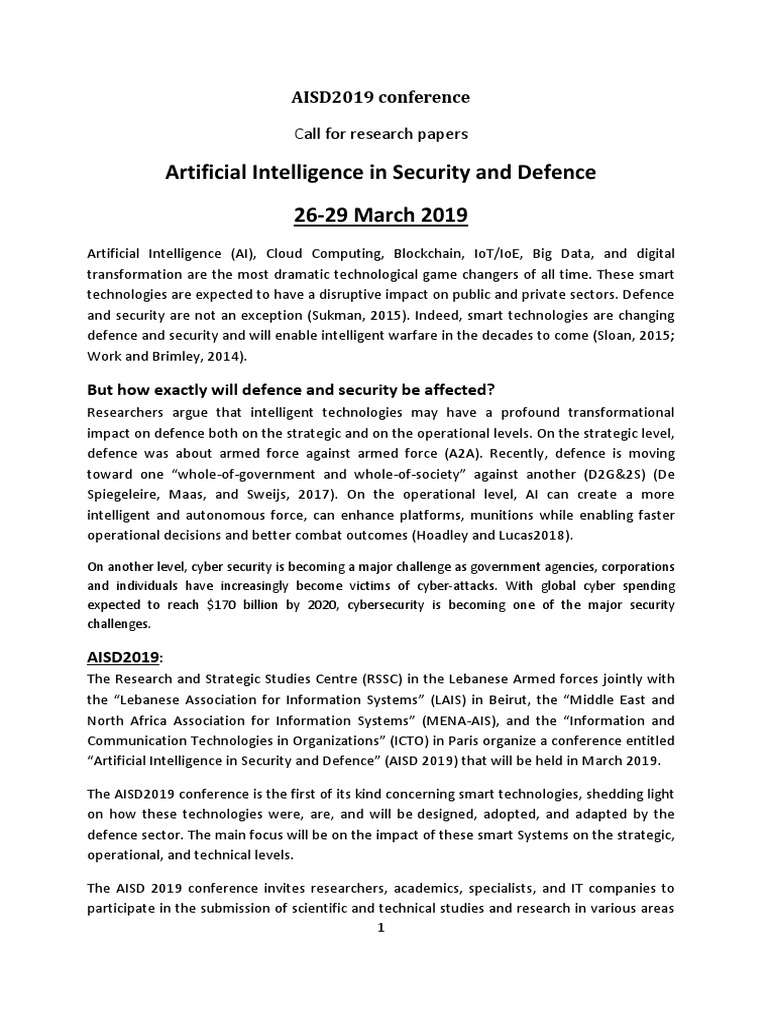 Artificial Intelligence in Security and Defence 26-29 March 2019 | PDF | Computer Security ...