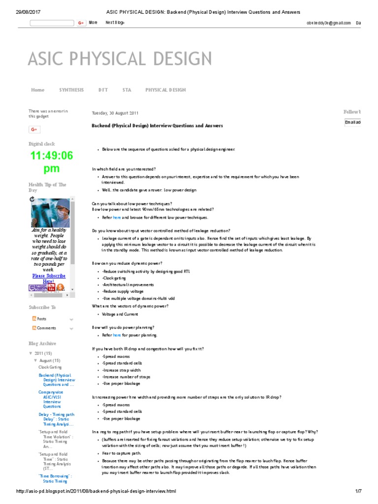 ASIC PHYSICAL DESIGN - Backend (Physical Design) Interview Questions and Answers | PDF | Logic ...
