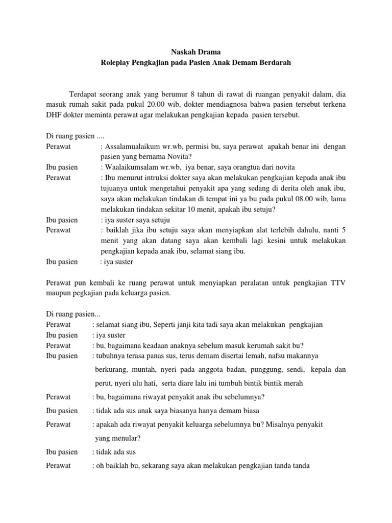 Naskah Drama Roleplay DBD Pada Pasien Anak Metkep | PDF