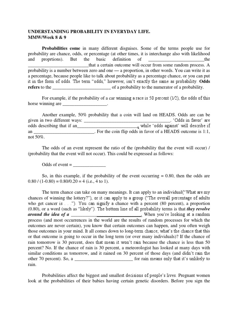 Understanding Probability in Everyday Life PDF | PDF | Odds | Probability