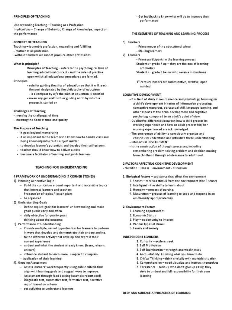 Principles of Teaching Prelim Exam Notes | PDF | Learning Styles | Learning