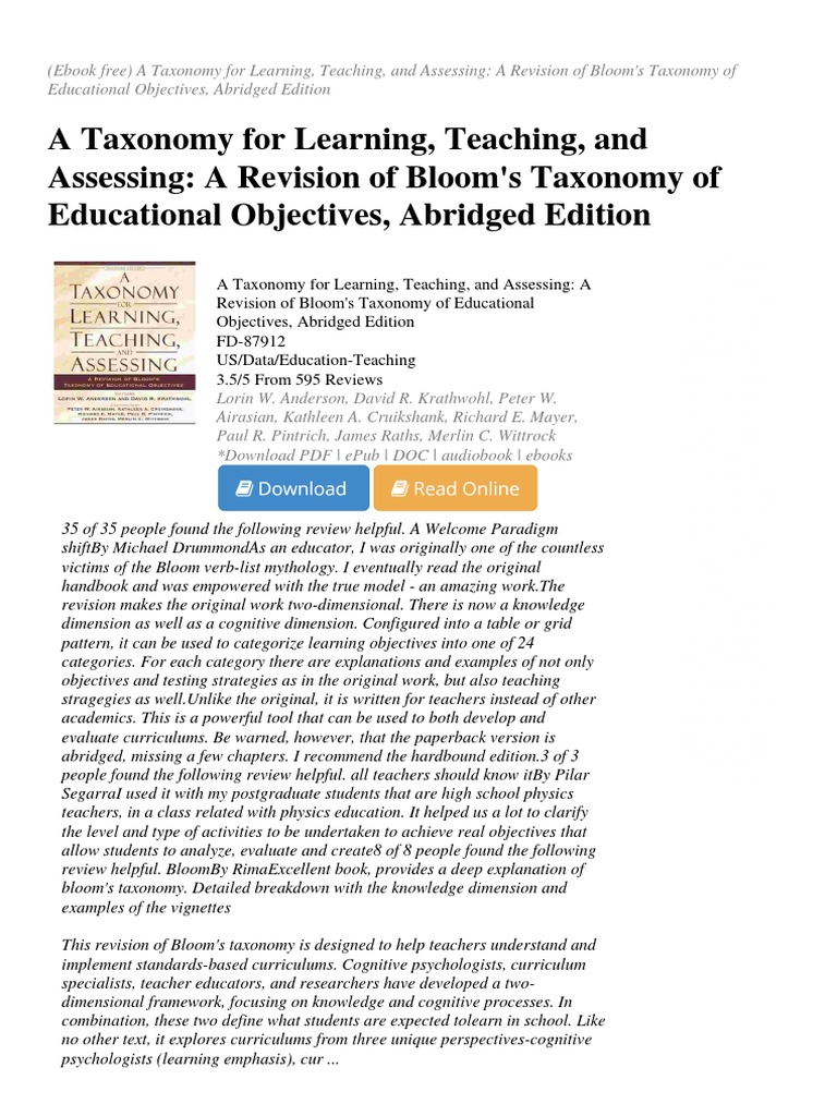A Taxonomy For Learning, Teaching, and Assessing: A Revision of Bloom's ...