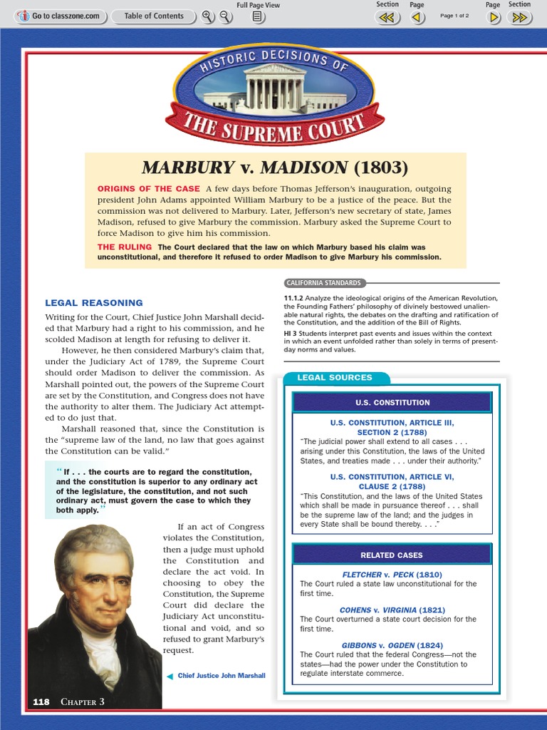 Marbury V. Madison (1803) : Origins of The Case | PDF | John Marshall ...