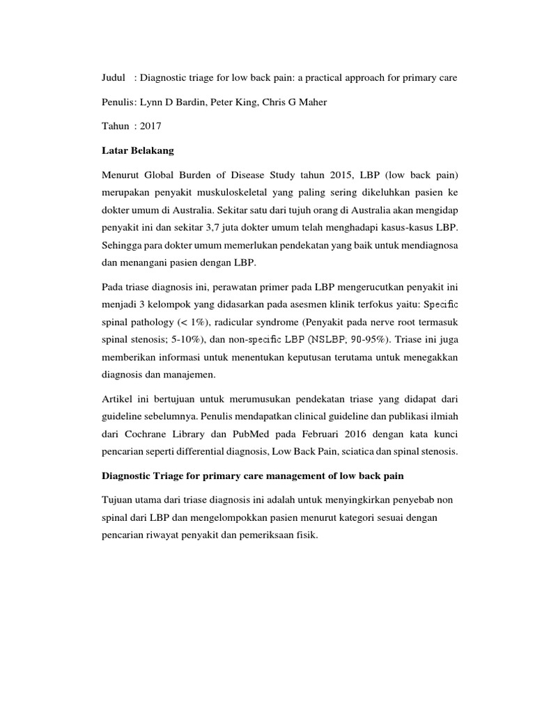 Diagnostic Triage For Low Back Pain | PDF