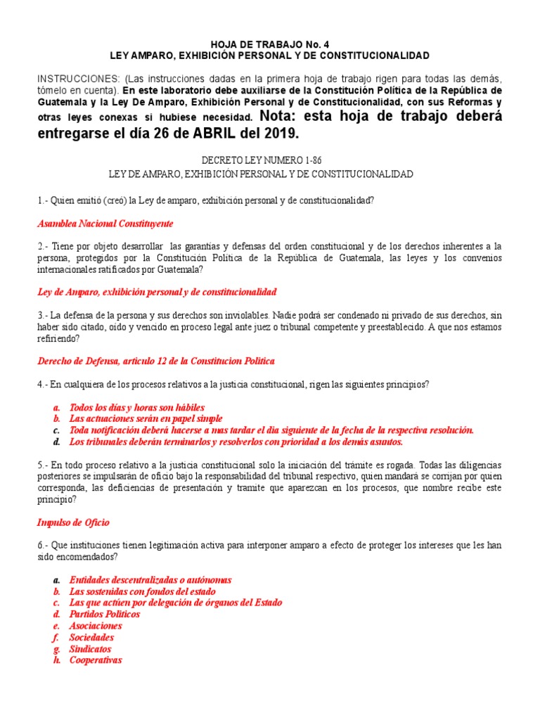 Hoja de Trabajo No. 4 Constitucional | PDF | Ley Pública | Gobierno
