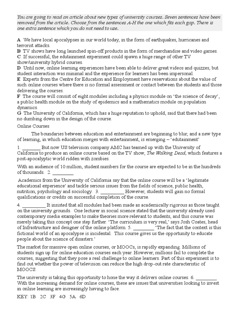 Gapped Text 2 | PDF | Massive Open Online Course | Educational Technology