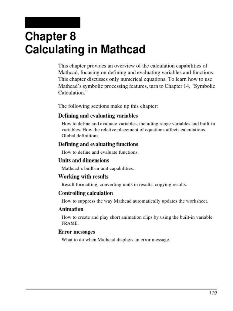 Calculating in Mathcad: Defining and Evaluating Variables | PDF | Function (Mathematics ...