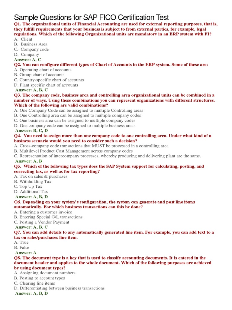 Sample Questions For SAP FI Test | PDF | Economies | Corporations