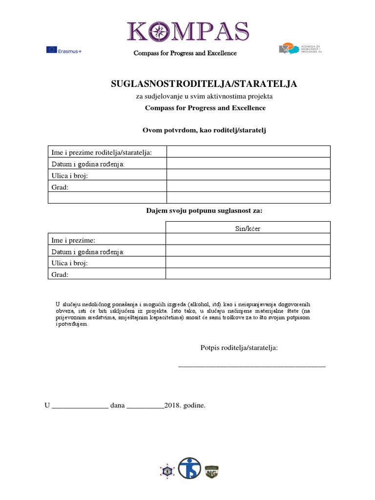Suglasnost Roditelja Staratelja - Kompas | PDF