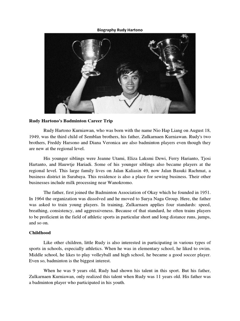 Rudy Hartono: Badminton Legend Biography | PDF | Racquet Sports ...