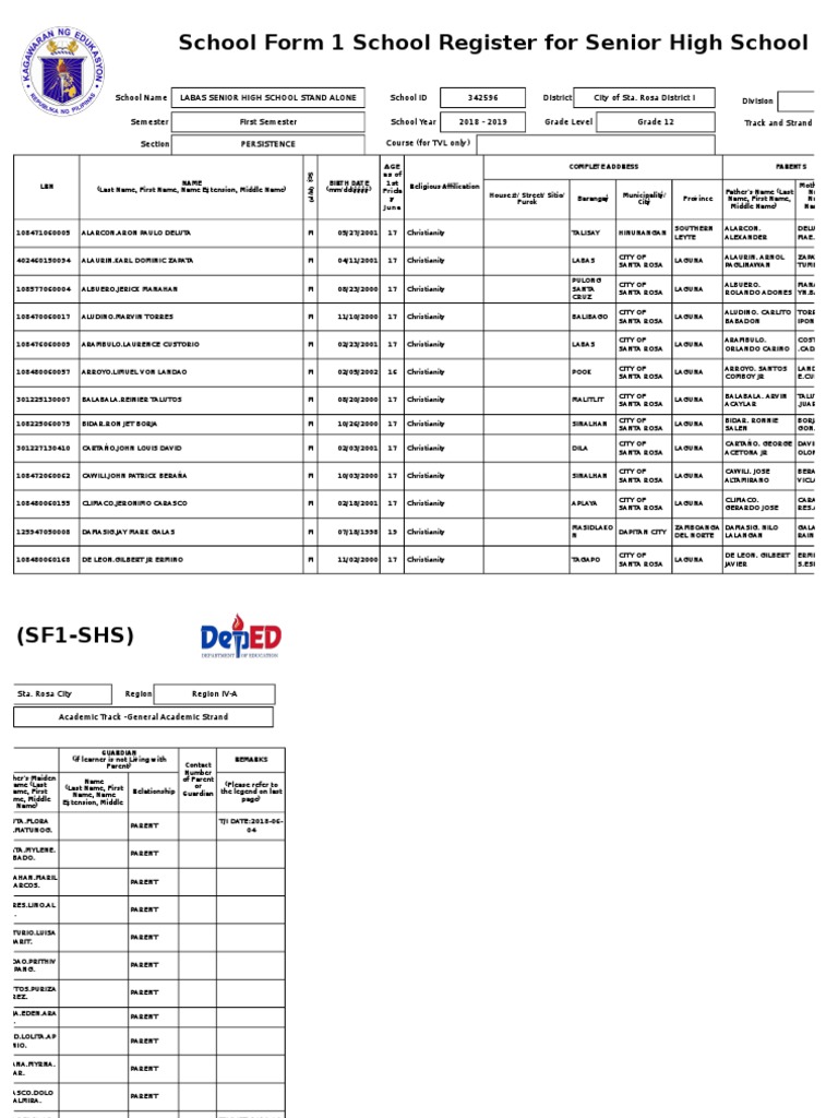 1st Sem School Form 1 (SF 1) | PDF