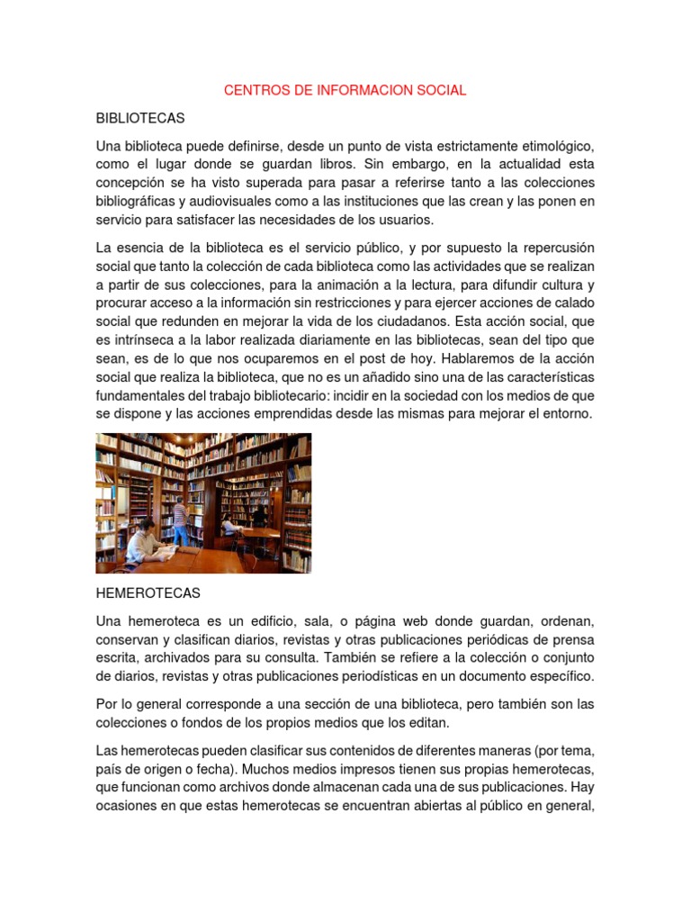 CENTROS DE INFORMACION SOCIAL.docx | Museo | Biblioteca y museo ...
