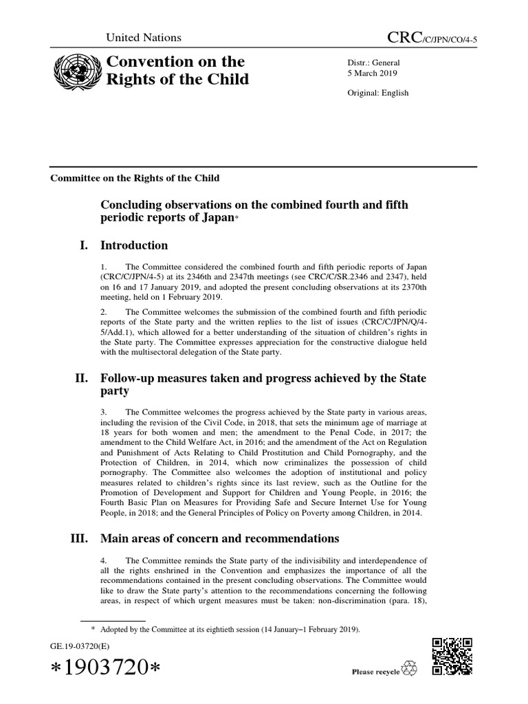 Convention On The Rights of The Child: United Nations | PDF | Children ...