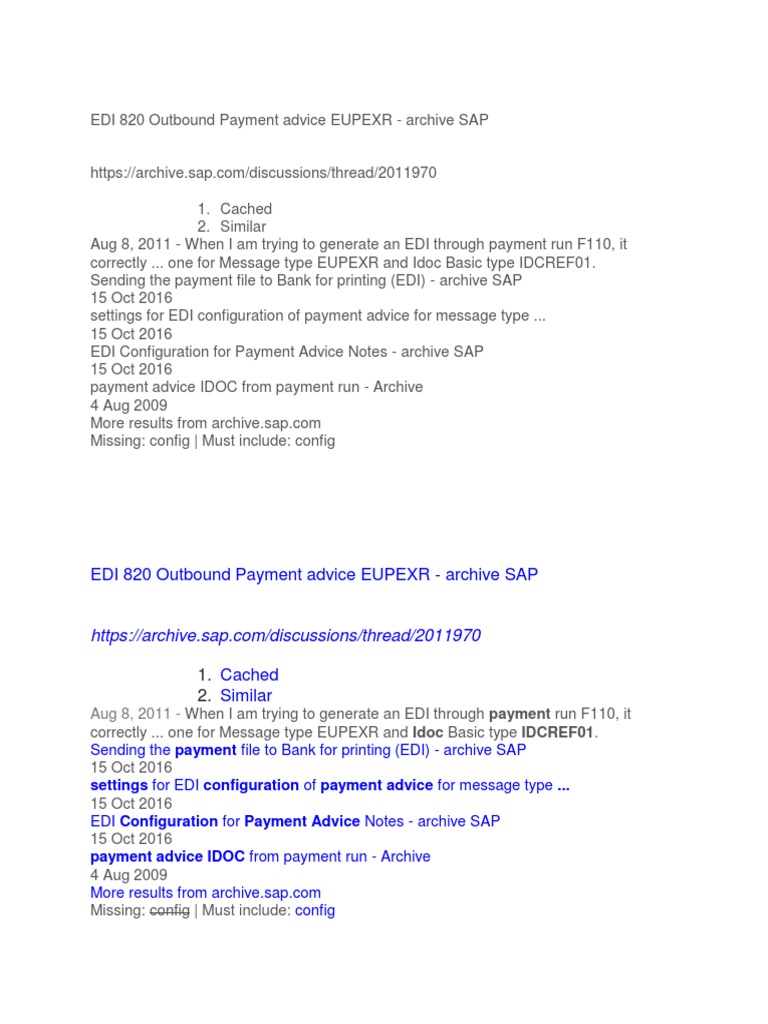 EDI 820 Outbound Payment Advice EUPEXR - Archive SAP | PDF | Electronic ...
