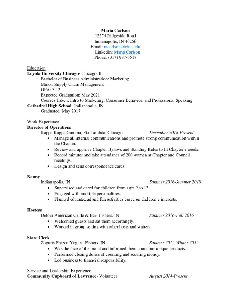 Maria Carlson Resume | PDF