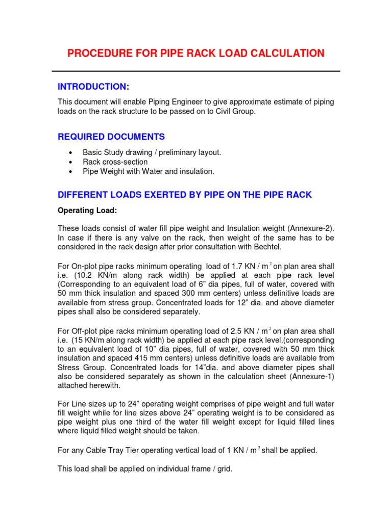 Procedure For Pipe Rack Load Calculation | PDF | Thermal Insulation ...