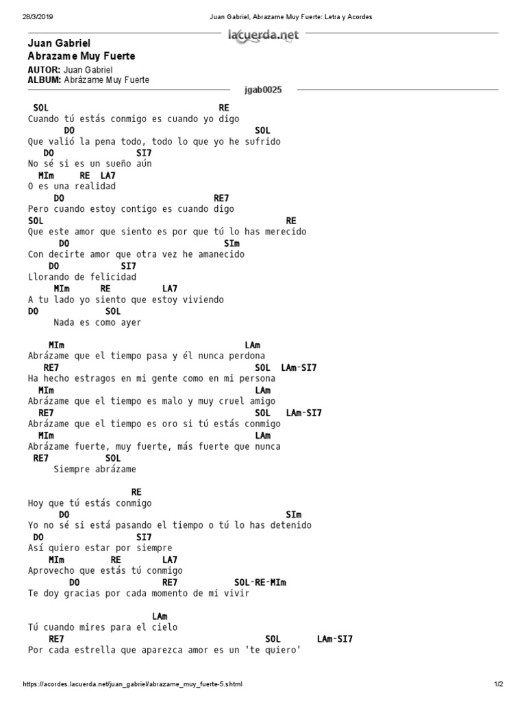 Juan Gabriel, Abrazame Muy Fuerte - Letra y Acordes | PDF | Ocio