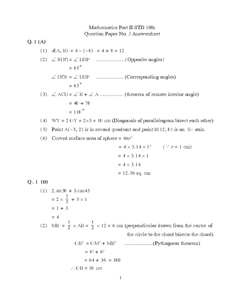 EnglishMathematicsPart-2 (Geometry) Set 3 Ans PDF | PDF | Perpendicular | Triangle