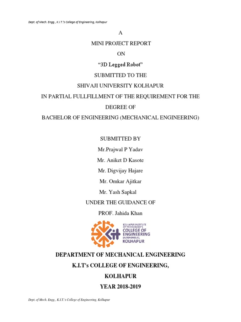 PROJECT Report of 3legged Robot | Download Free PDF | 3 D Printing ...