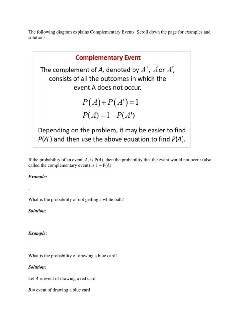 The Following Diagram Explains Complementary Events | PDF | Language ...