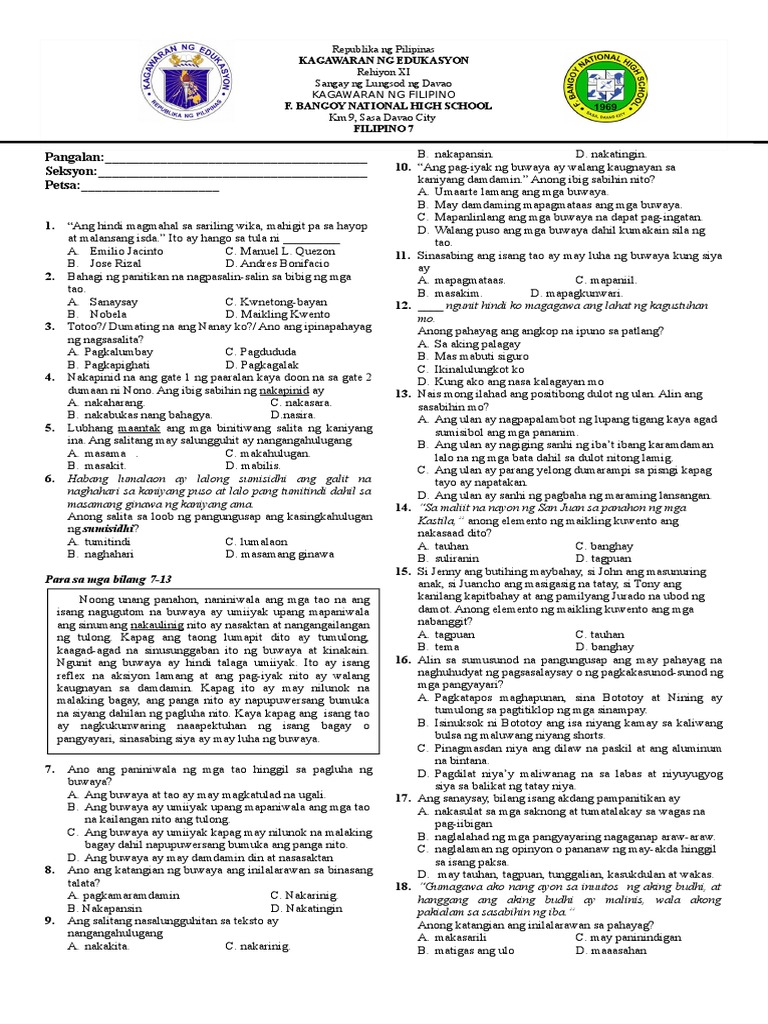 FILIPINO 7 Third Grading Final | PDF