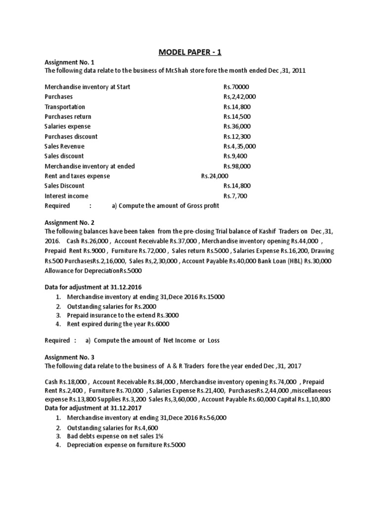 Modle Paper 1 | PDF | Debits And Credits | Money