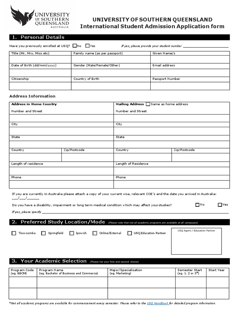 USQ International Student Application Form | PDF | International ...